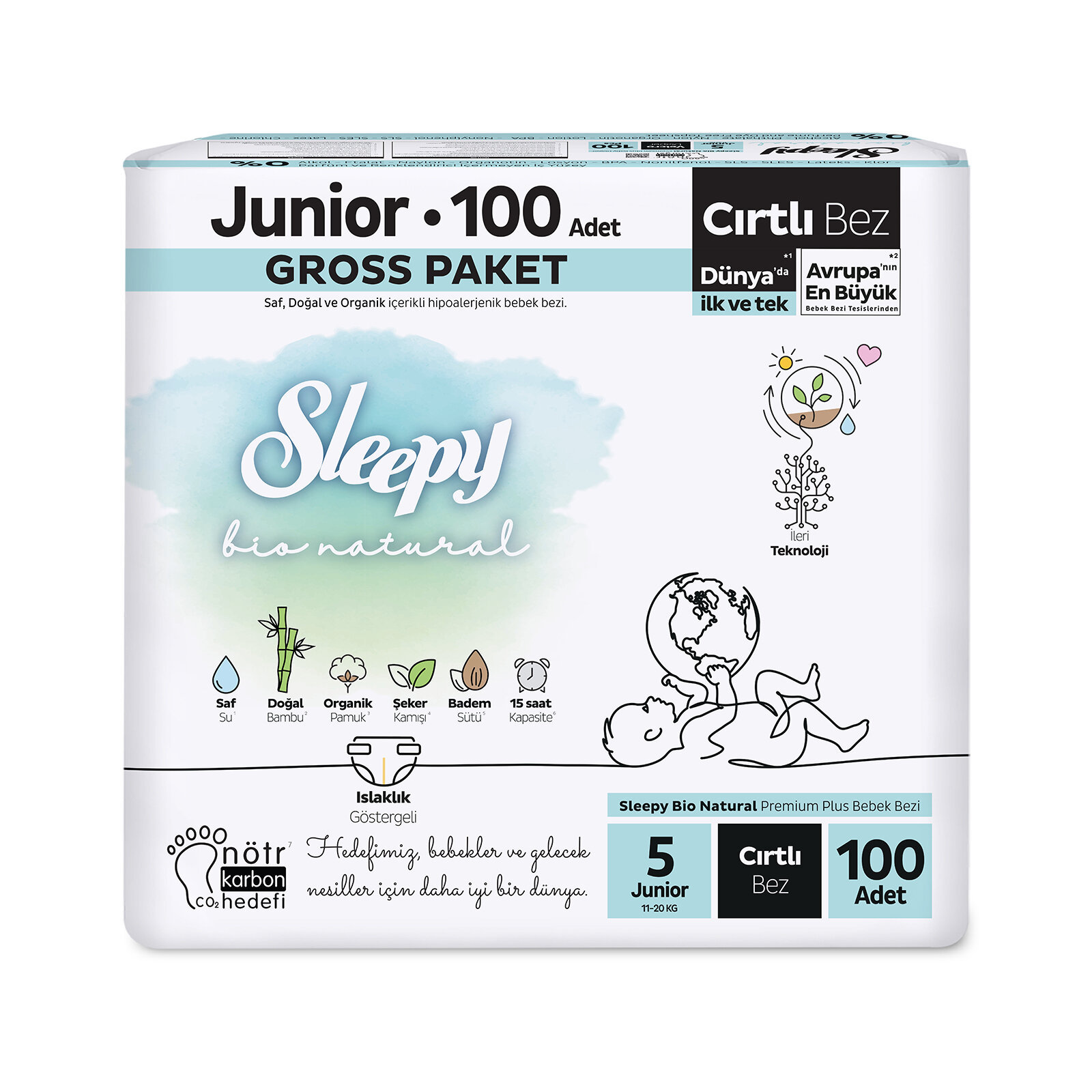 Sleepy Bio Natural Aylık Paket Bebek Bezi 5 Numara 100 Adet - ebebek
